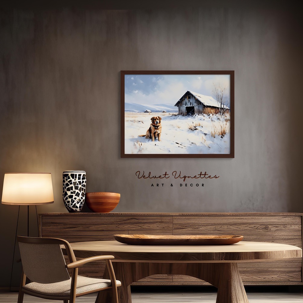 Golden Retriever Winter Barn Scene - High Resolution Digital Wall Art ...