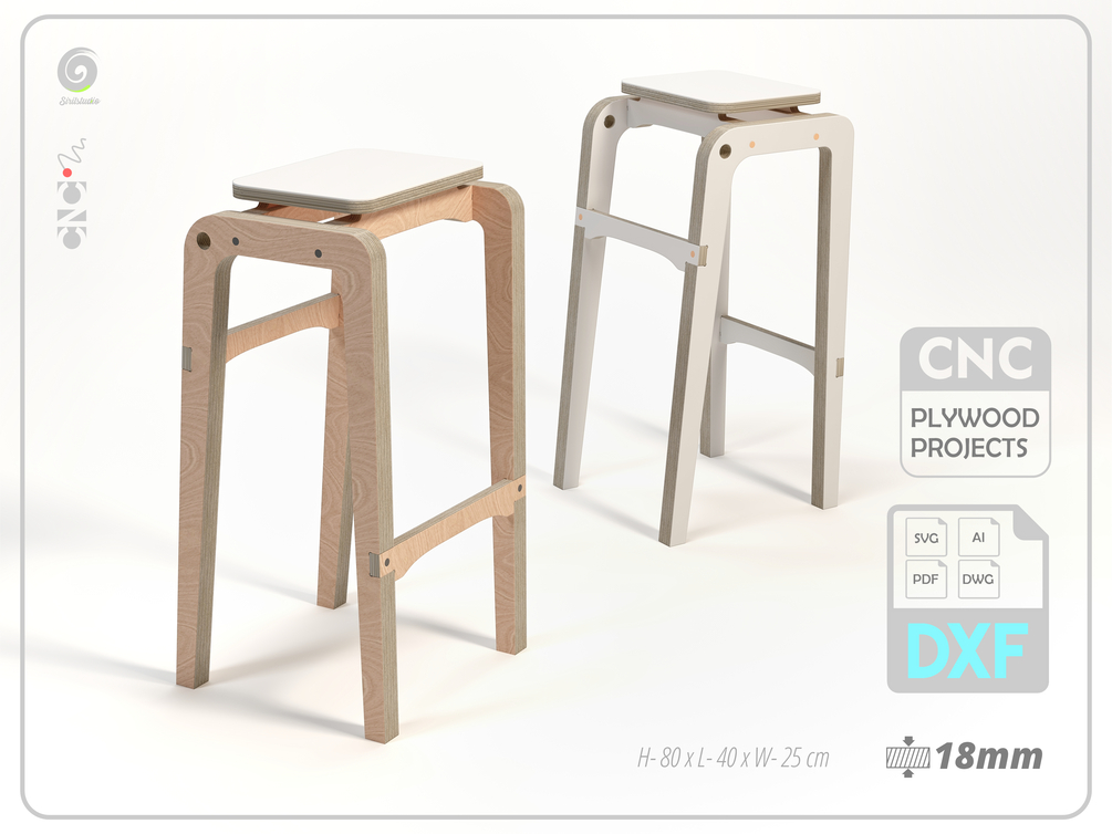 CNC plywood -stool-long -stool-bar stool-CNC furniture-PDF,SVG,AI,DWG ...