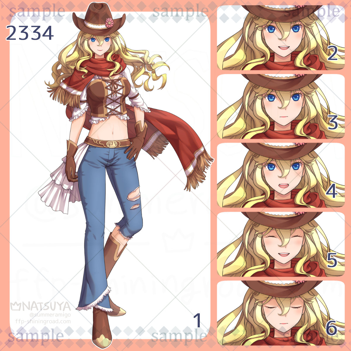 Anime Character Art Pack: 2334 - 6 Expressions | Image: Woman, cowgirl ...