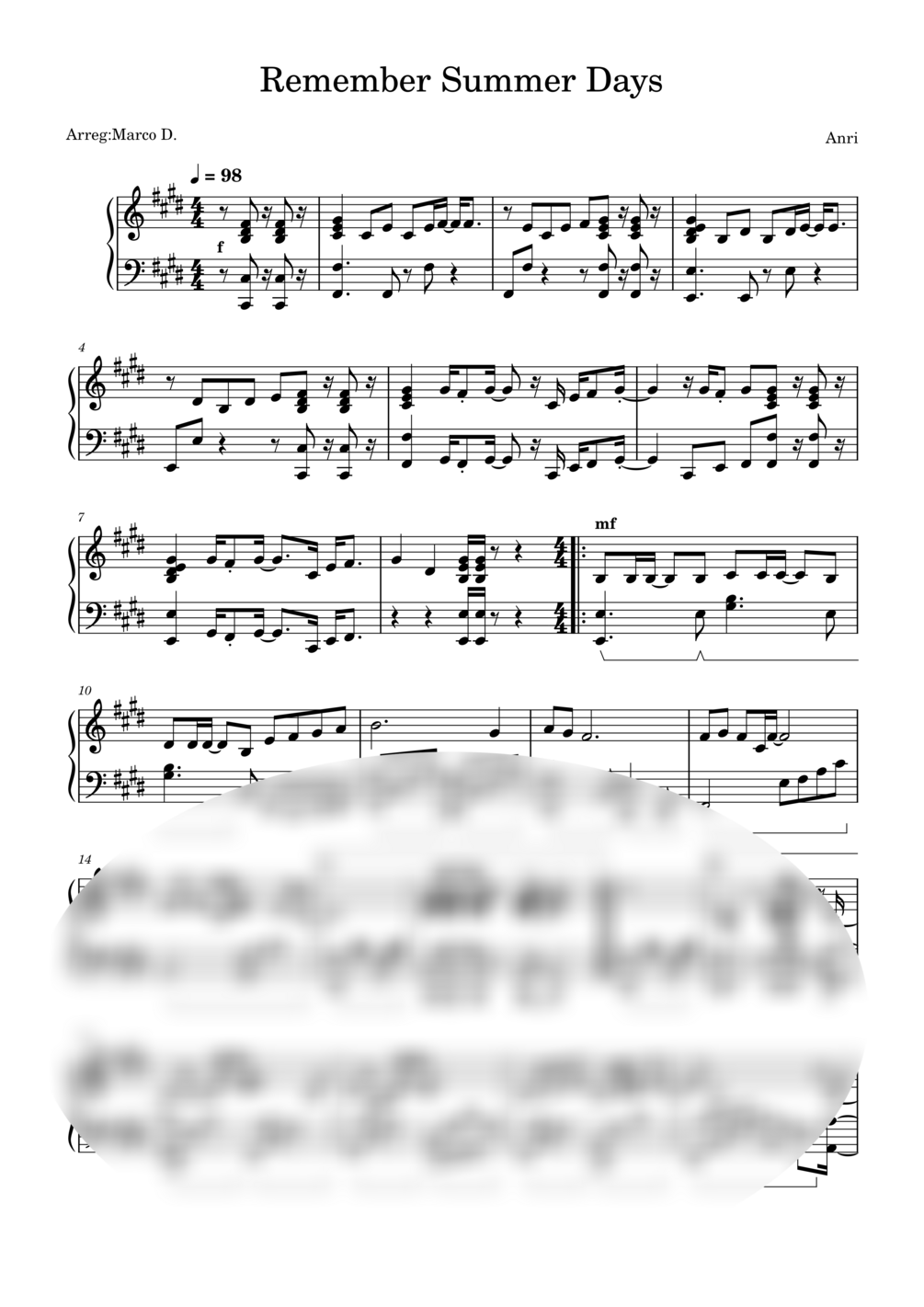 Remember Summer Days / Anri SHEET + MIDI