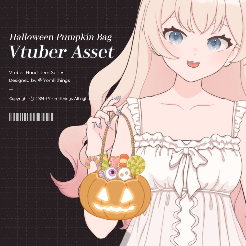VTuber Asset : Rigged Halloween Pumpkin Bag, Live2D asset, VTuber Item ...
