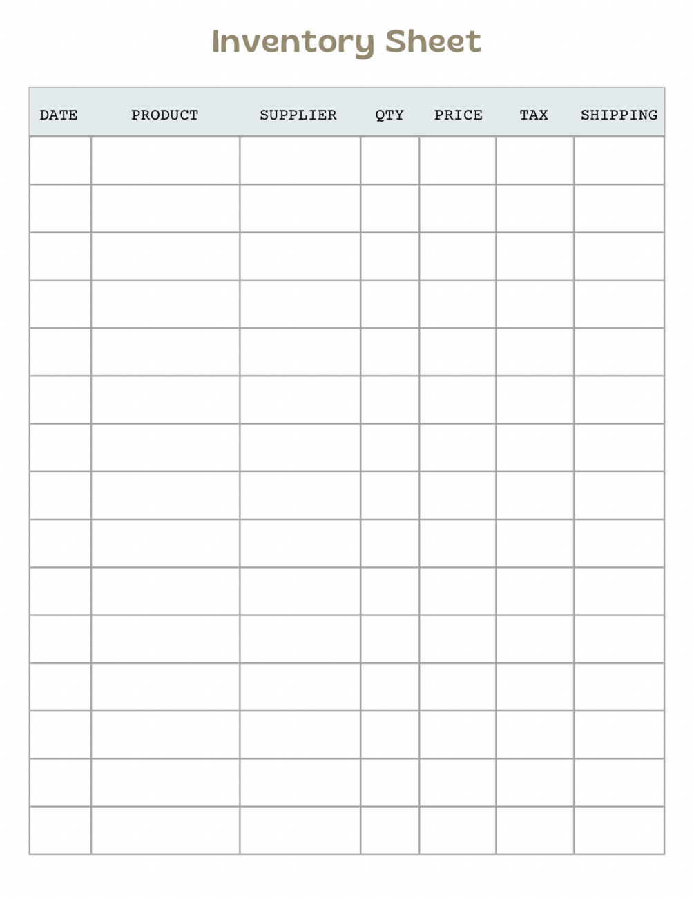 Printable Inventory Sheet