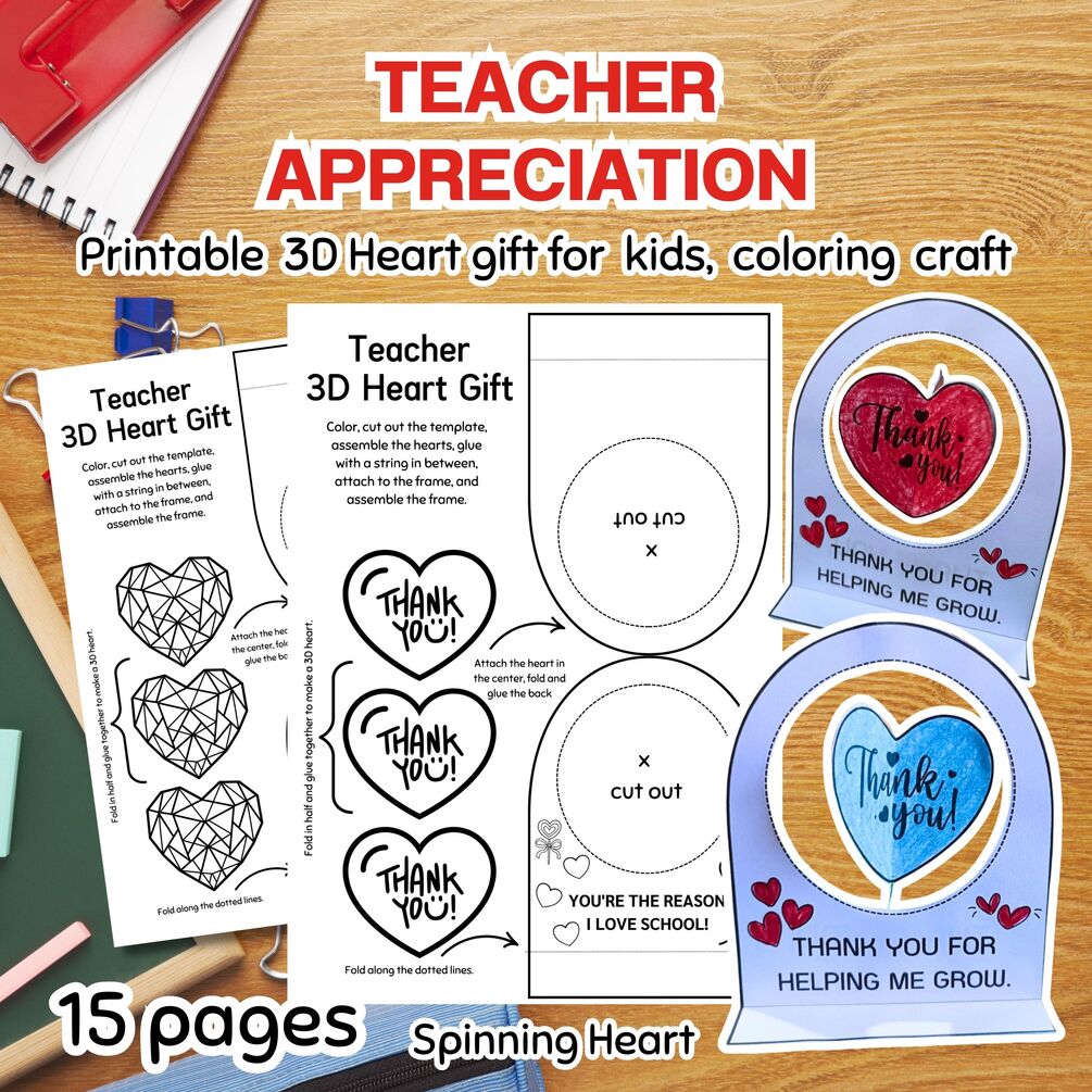 Teacher Appreciation 3D Spinning Heart Craftfor Kids, DIY End of Year ...
