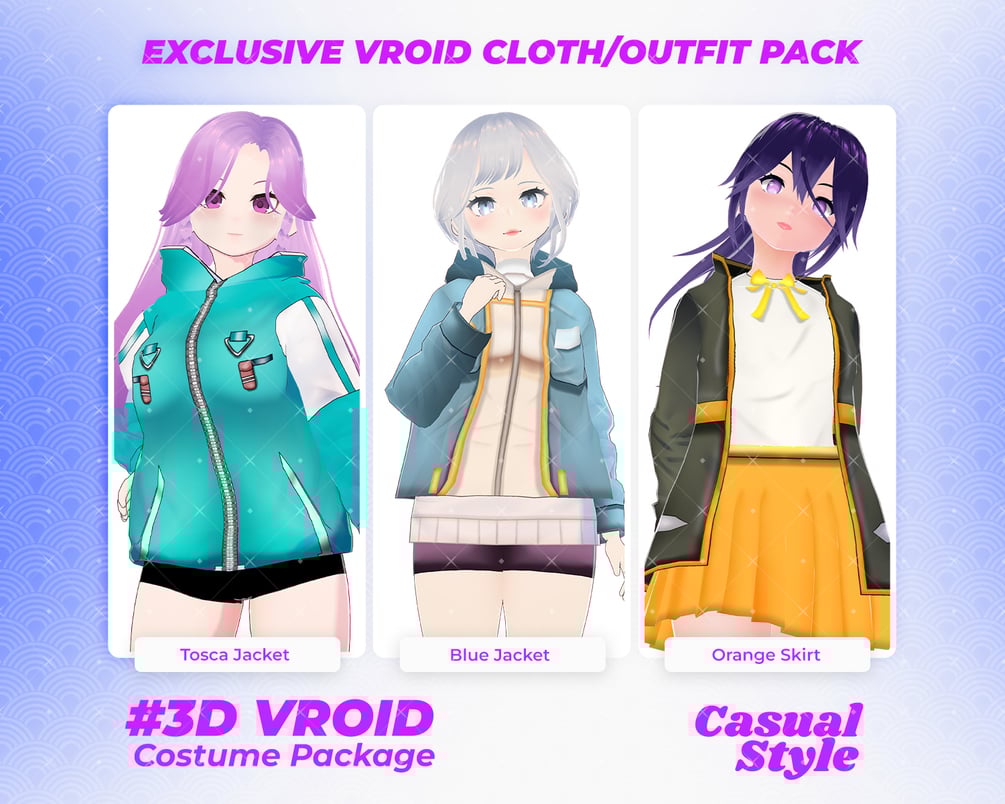 Virtual Fashionista 3 in 1 Casual Outfit Pack - VRoid Clothing Pack ...