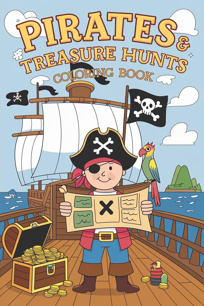 Coloring Book : Pirates & Treasure Hunts