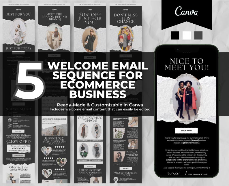 Editable Fashion Welcome Email Sequence Template for Klaviyo Mailchimp ...