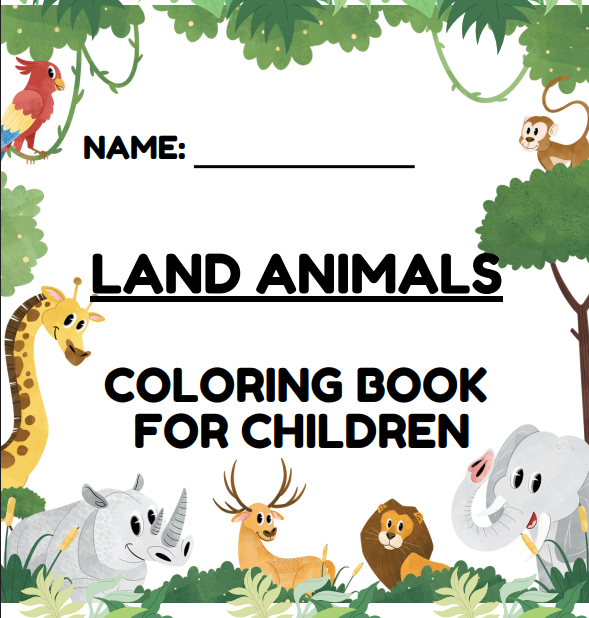 Land Animals Coloring Pages Activity Worksheet in Black and White ...