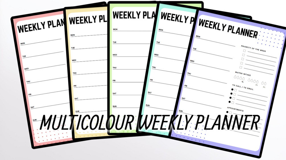 Colourful Weekly Planner - Printable, PDF, Digital