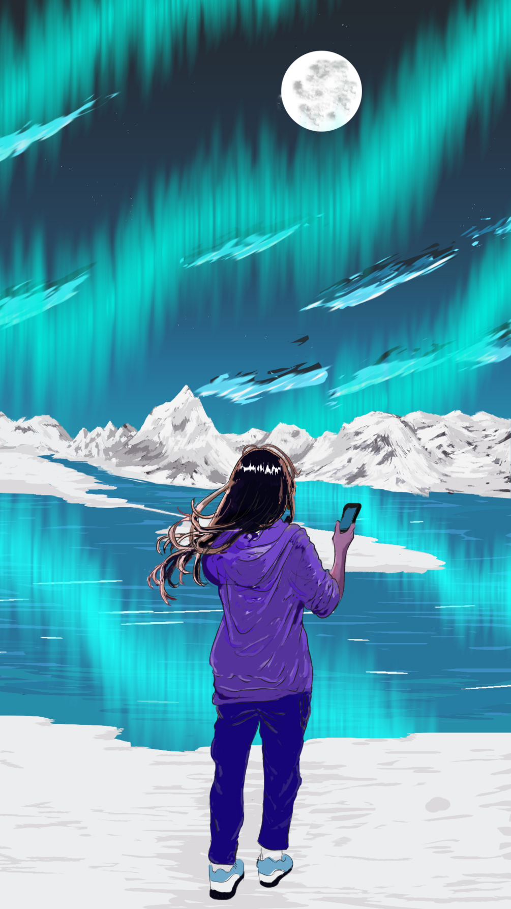 Northern Lights, a selfie in the anime WALLPAPER