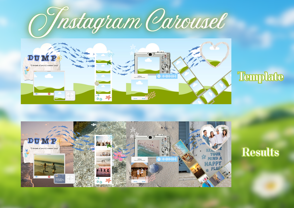 Beach Vibes Instagram Carousel Canva Template | Canva Editable Social ...