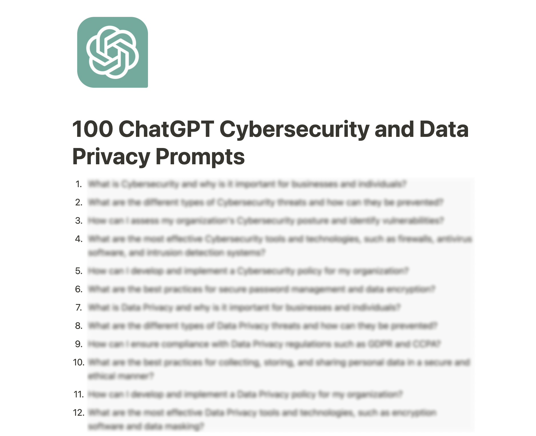 100 ChatGPT Cybersecurity and Data Privacy Prompts