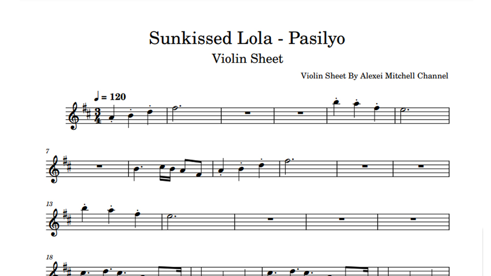 Sunkissed Lola - Pasilyo Violin Sheet