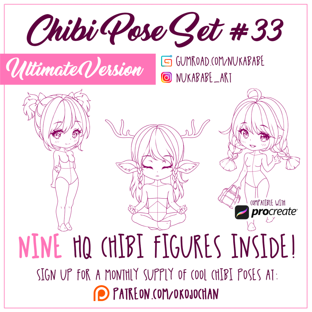Procreate Chibi Base Set #33 - Procreate Stamps - PNG Poses