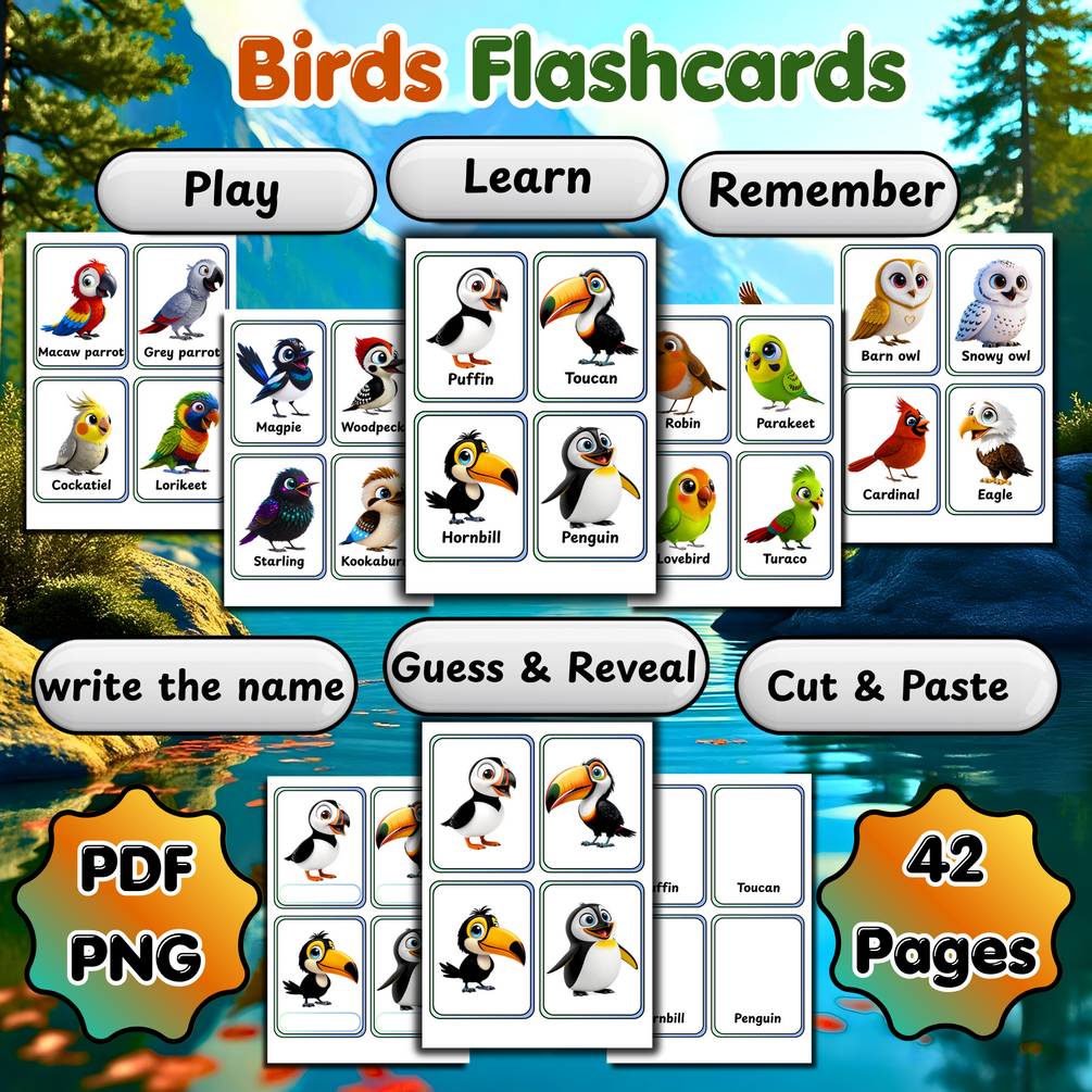 3D Birds Flashcards for Kids – 36 Printable Bird Learning Cards with ...