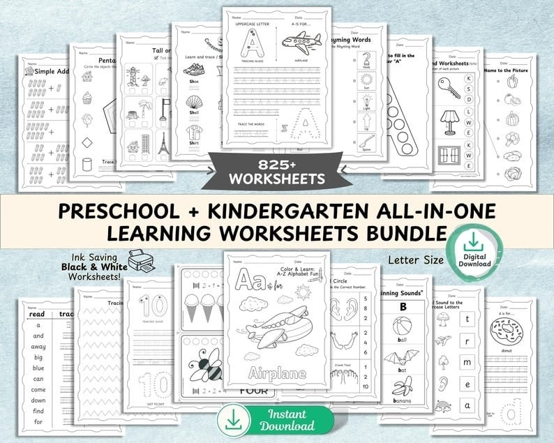 825+ Page Preschool Learning Worksheets Bundle for Kindergarten ...
