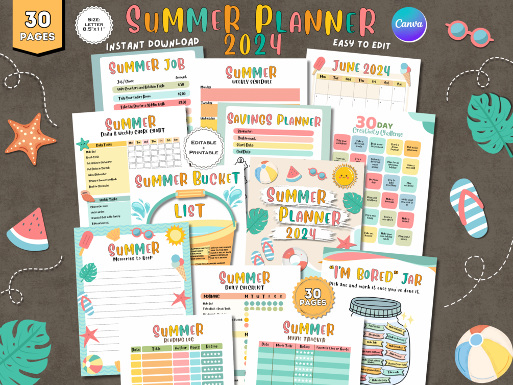 Printable Editable SUMMER Planner 2024 for Kids