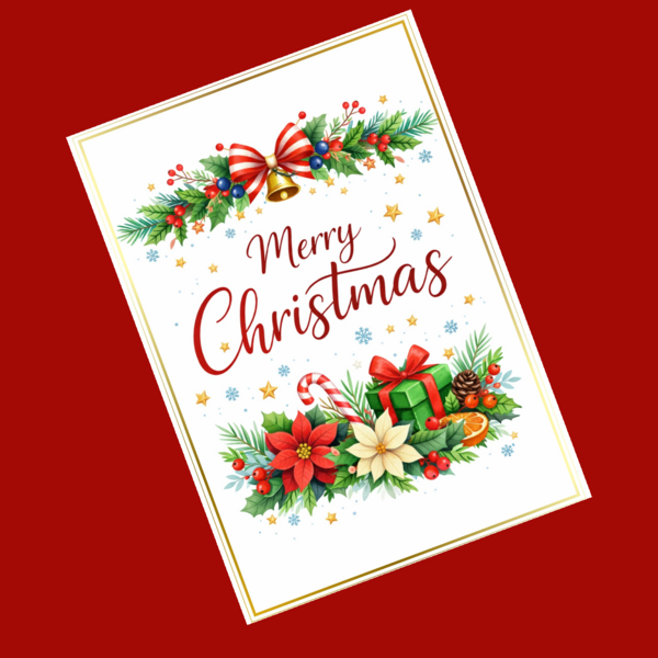Printable Christmas Card A4 – Festive Holiday Greeting Card PDF | Merry ...