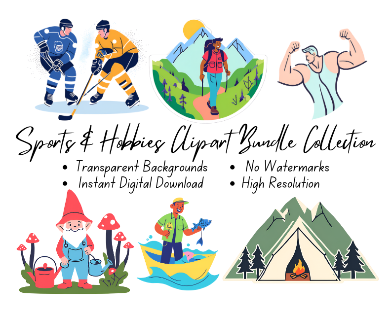 Sports & Hobbies Clipart Bundle Collection | 12x12 Inches | High ...