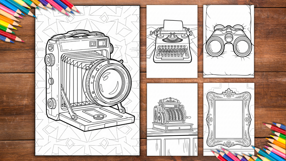 Antique Shop Finds – 25 Easy Vintage Object Coloring Pages for Adults ...