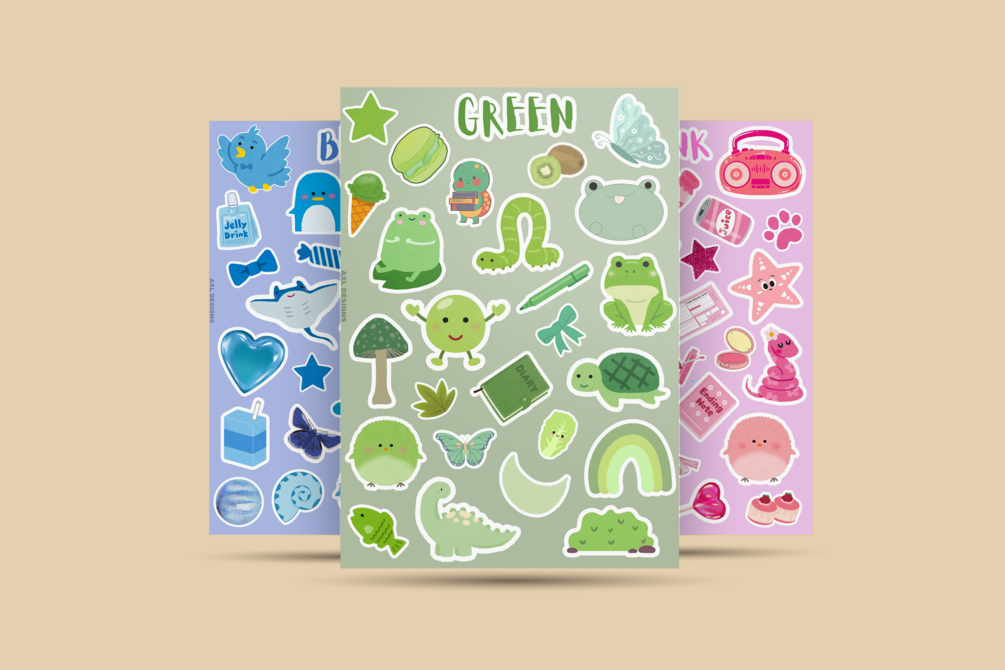 Color-Themed Printable Sticker Pack – 4 Sheets (A4 PDF Download)
