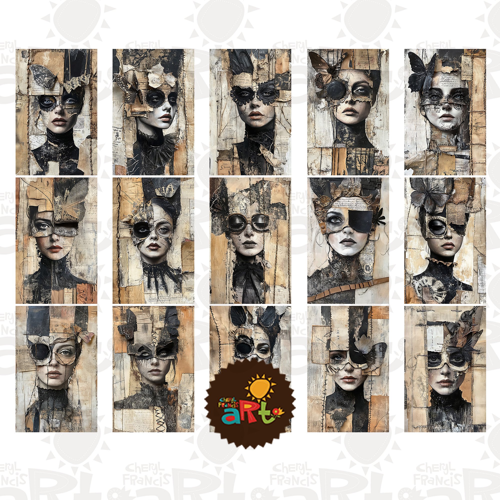 30 pc Portrait Collage Odds and Ends Assemblage on Ephemera Printable ...