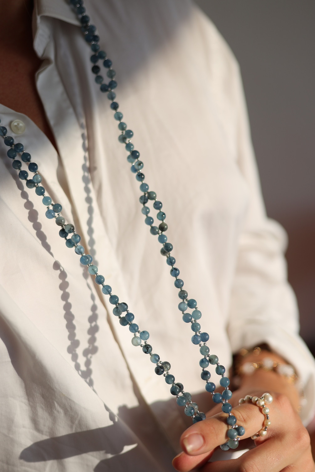 Aquamarine Santa Maria & Silver Plated Hematite Tantric Necklace