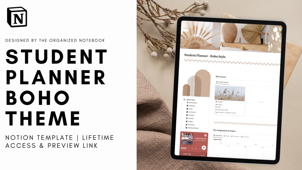 Student Planner Notion Template: Boho Theme