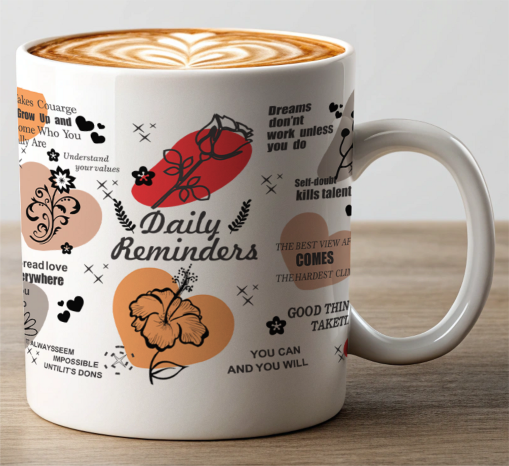 Daily Reminders Mug Wrap PNG | Motivational Affirmation Mug Design ...