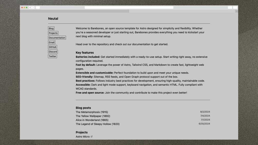 Neutal: Astro + Tailwind CSS Website Theme