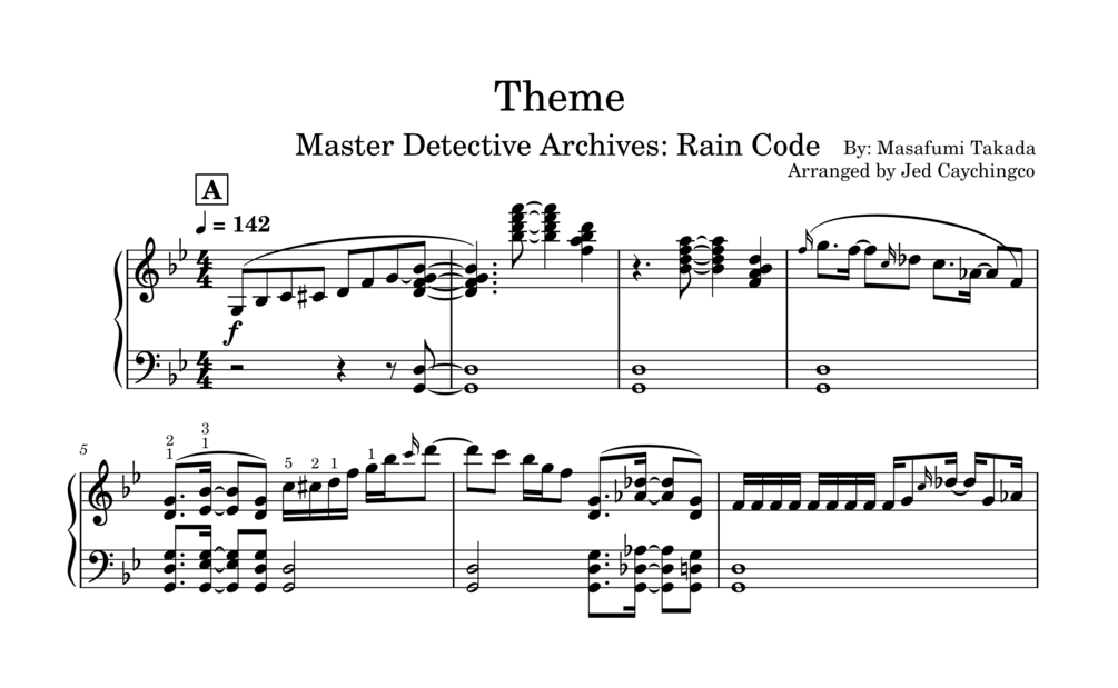 Rain code - Theme Piano Sheet