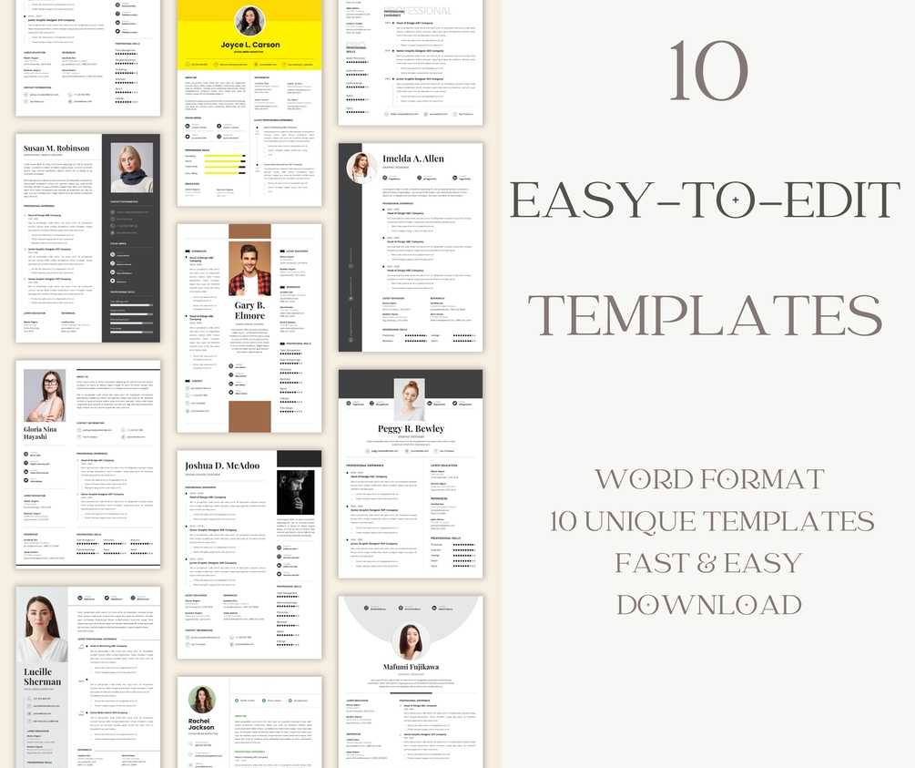 10 Professional Resume Templates | Word Format CVs | Instant Download ...