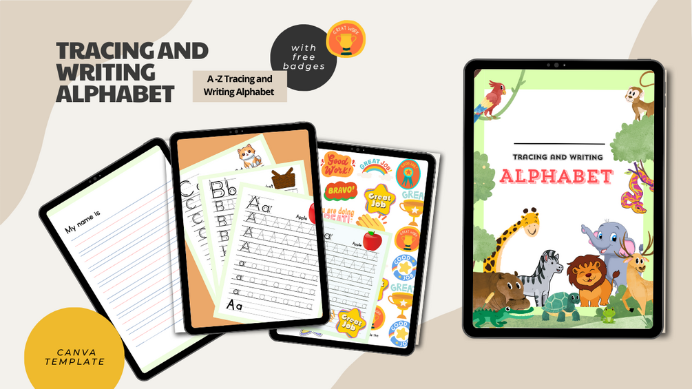 Tracing and Writing Alphabet Worksheet with free badges Animal Theme ...