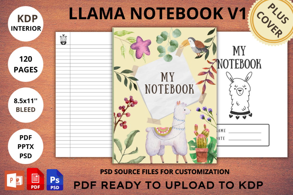 Llama Composition Notebook V1 - KDP Interior + Cover