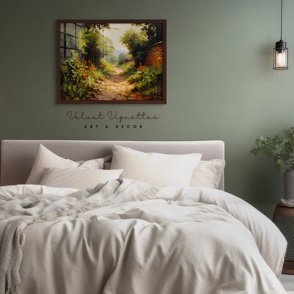 Vintage Oil Painting Countryside Road Art Print | Cobblestone Path ...