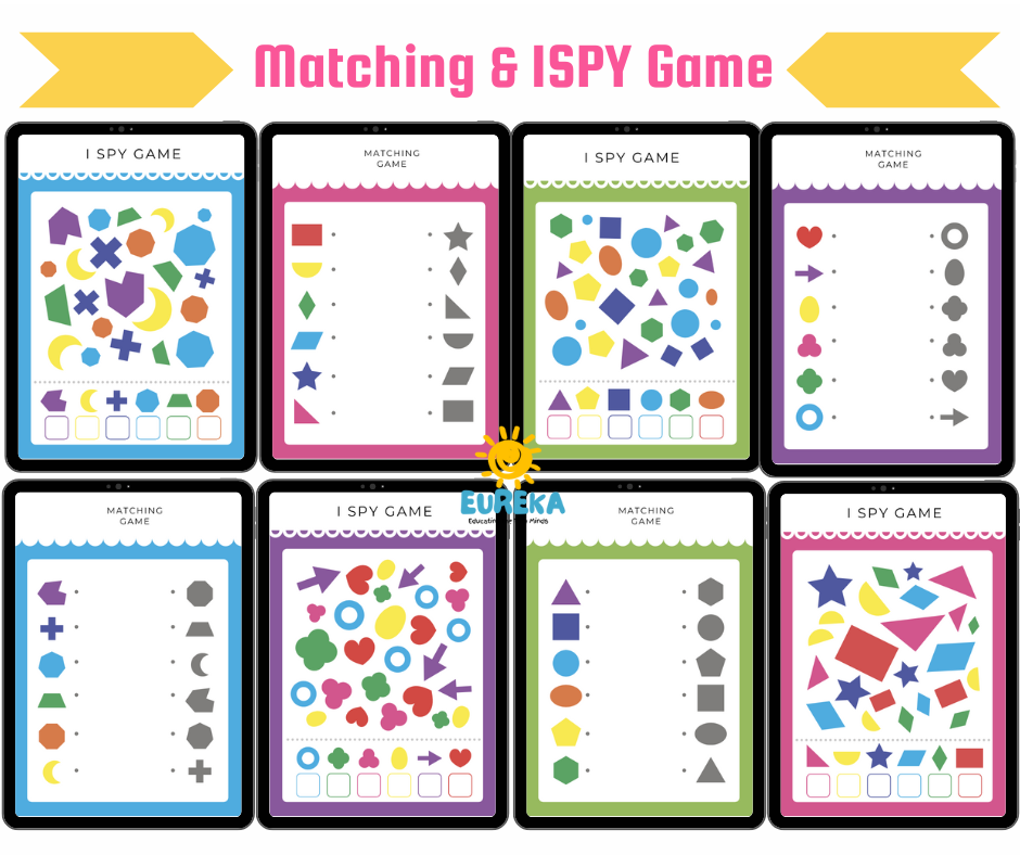 Match & Spy: A Treasure Trove of Matching and I Spy Games! 8 worksheets