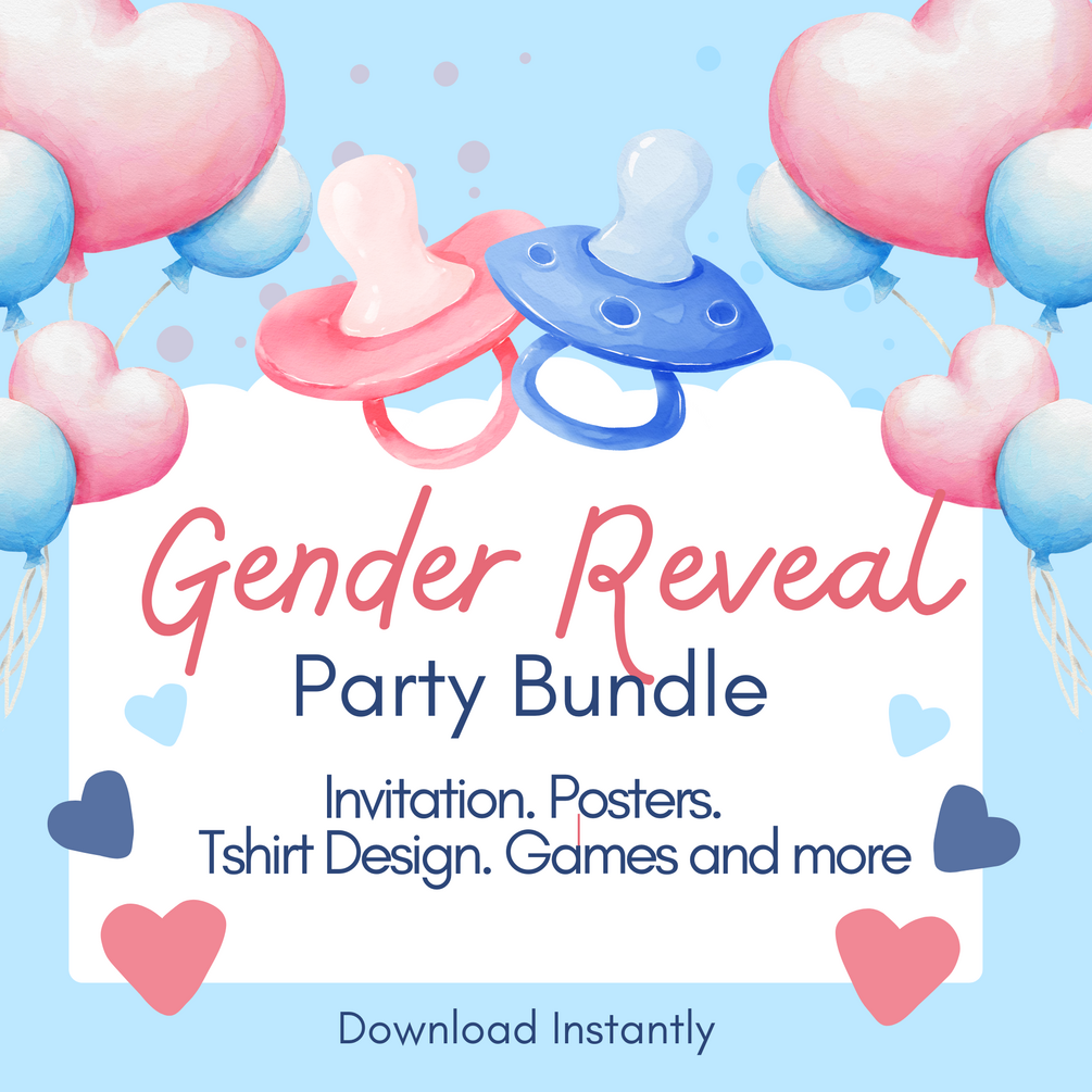 Gender Reveal Party Bundle Invitations Template, T-shirt Design ...