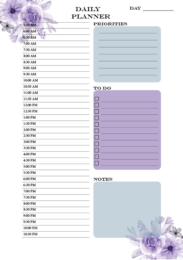 Daily planner purple, Day planner purple, Work planner purple, Hourly ...