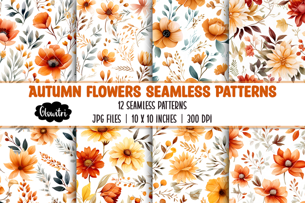 Watercolor autumn flowers seamless pattern