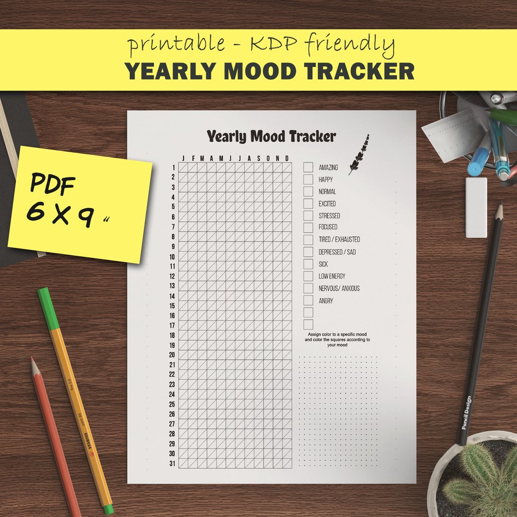 Yearly Mood Tracker | Printable 6x9 PDF | KDP interior element