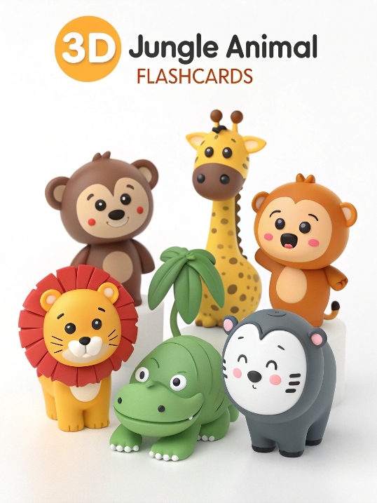 3D Jungle Animal flash Cards