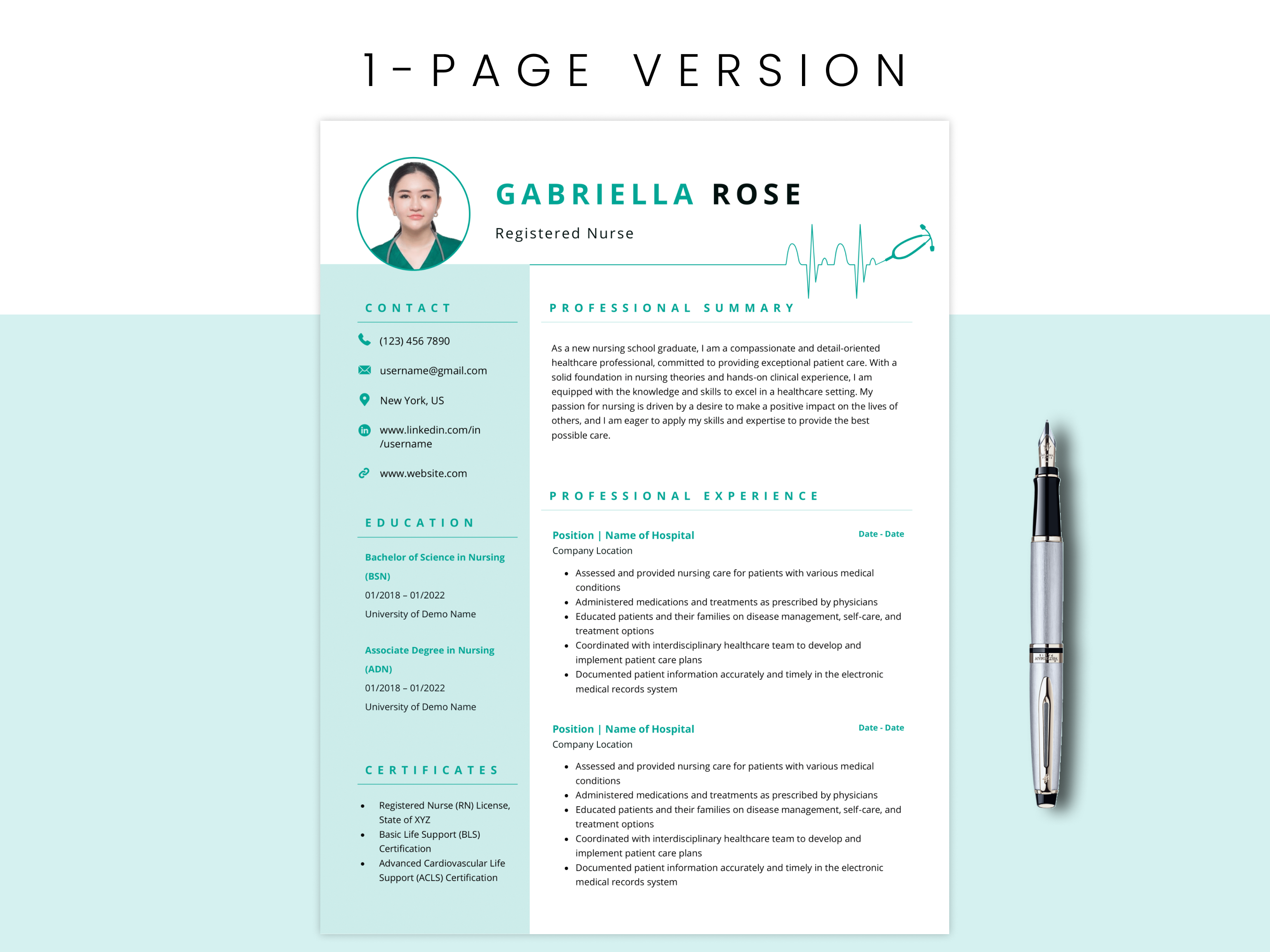 Nursing Resume Template + Cover Letter Template: Ideal for RNs, Nurse ...