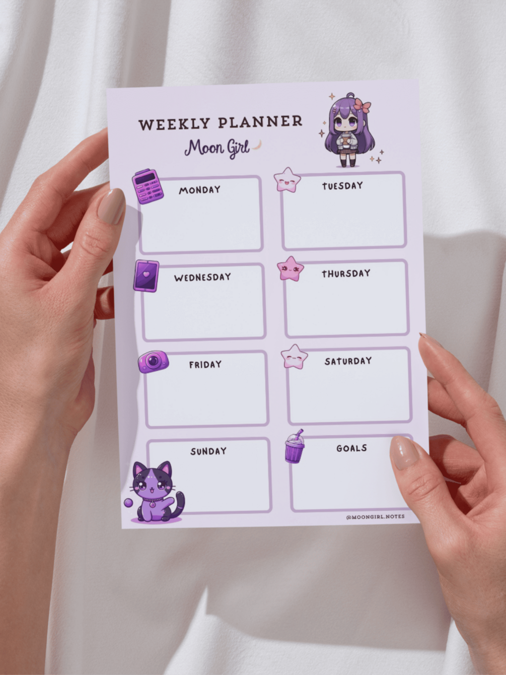 Moon Girl Weekly Planner | Kawaii | Purple and Pink | Printable PDF ...