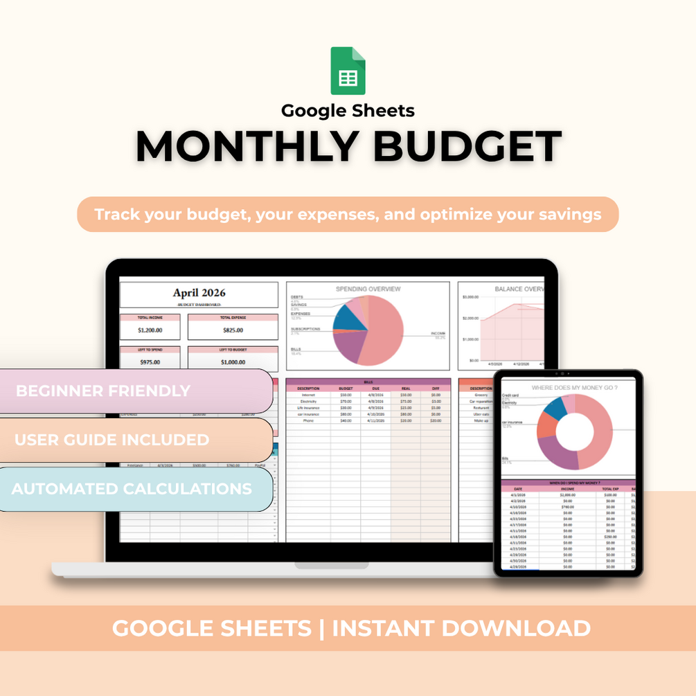 Monthly Budget Spreadsheet for Google Sheets