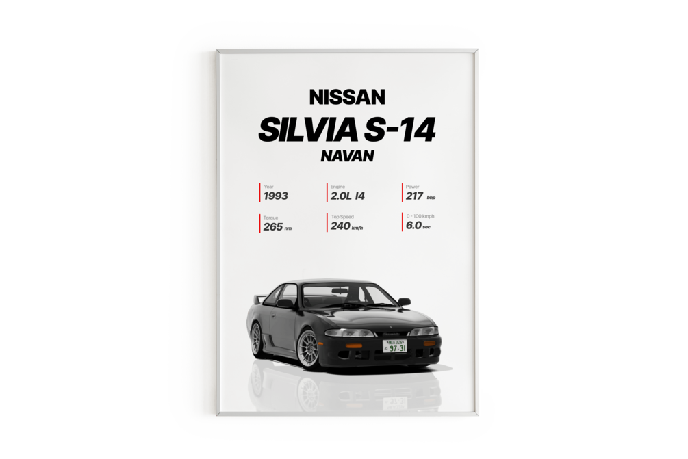 Nissan Silvia S14 Car Poster, Cars Poster Print, Retro car Poster ...