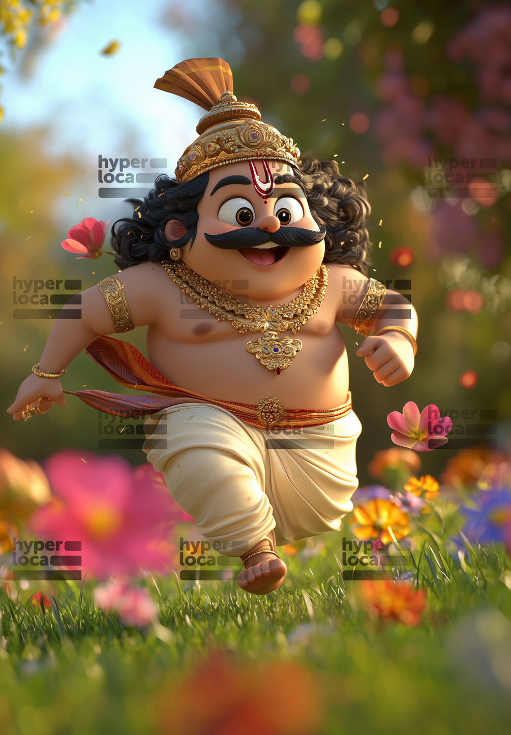 Vibrant Maveli Mahabali Stock Illustration - Onam Festival Art a6