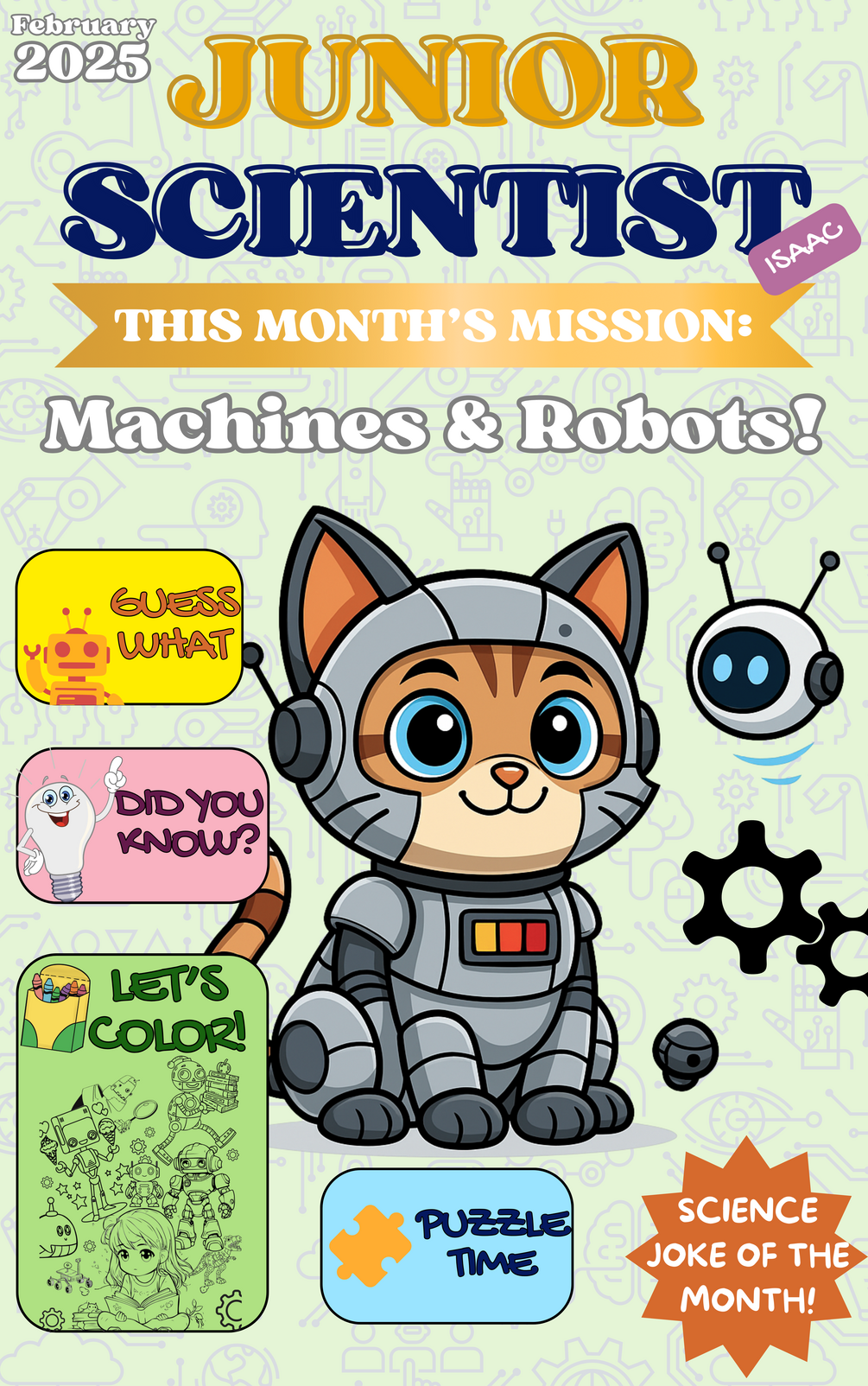 "JUNIOR SCIENTIST" KIDS SCIENCE MAGAZINE, FEBRUARY - MACHINES & ROBOTS!