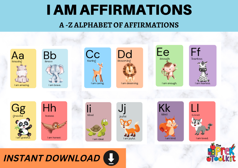 I Am ABC Affirmation Flashcards Children's Digital Flashcards Alphabet ...