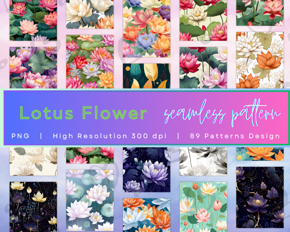Serene Lotus Blooms - Seamless Pattern Lotus Flower Digital Paper ...