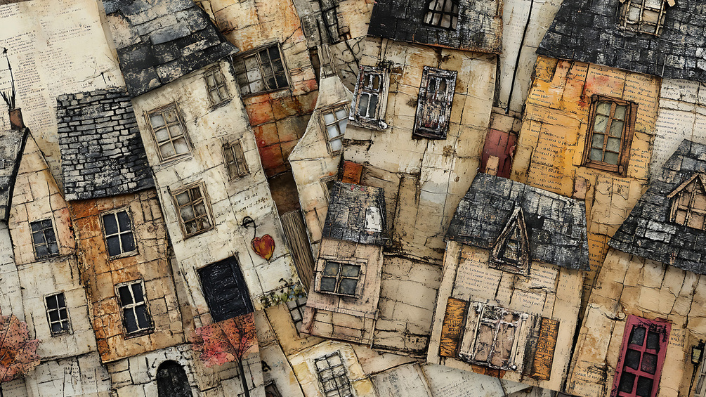 12 pc Whimsical Beige Village Houses Printable Junk Journal Collage ...