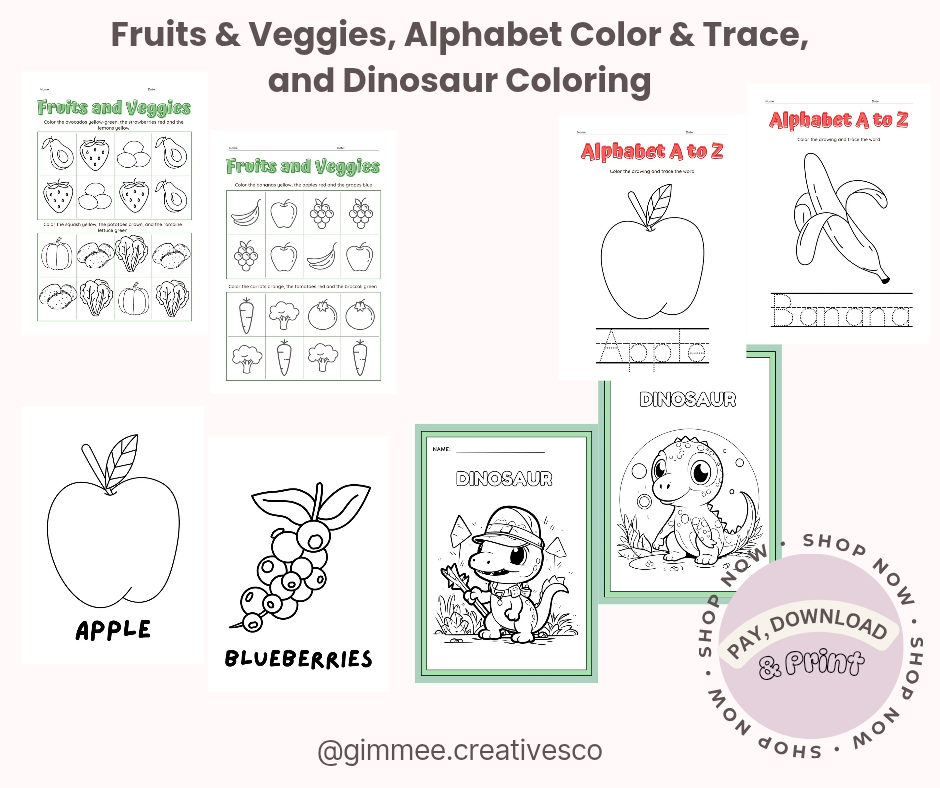 8in1 Creative Tracing and Coloring Worksheets Combo for Kids